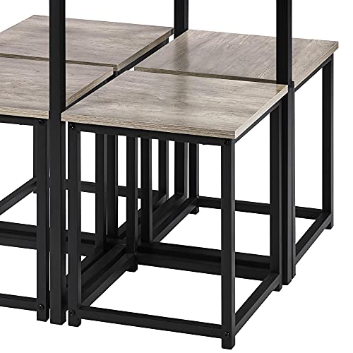 Yaheetech 5-Piece Dining Table Set - Industrial Kitchen & Chairs Sets for 4 Compact with Stools Space-Saving Design Apartment, Small Space, Breakfast Nook, Gray