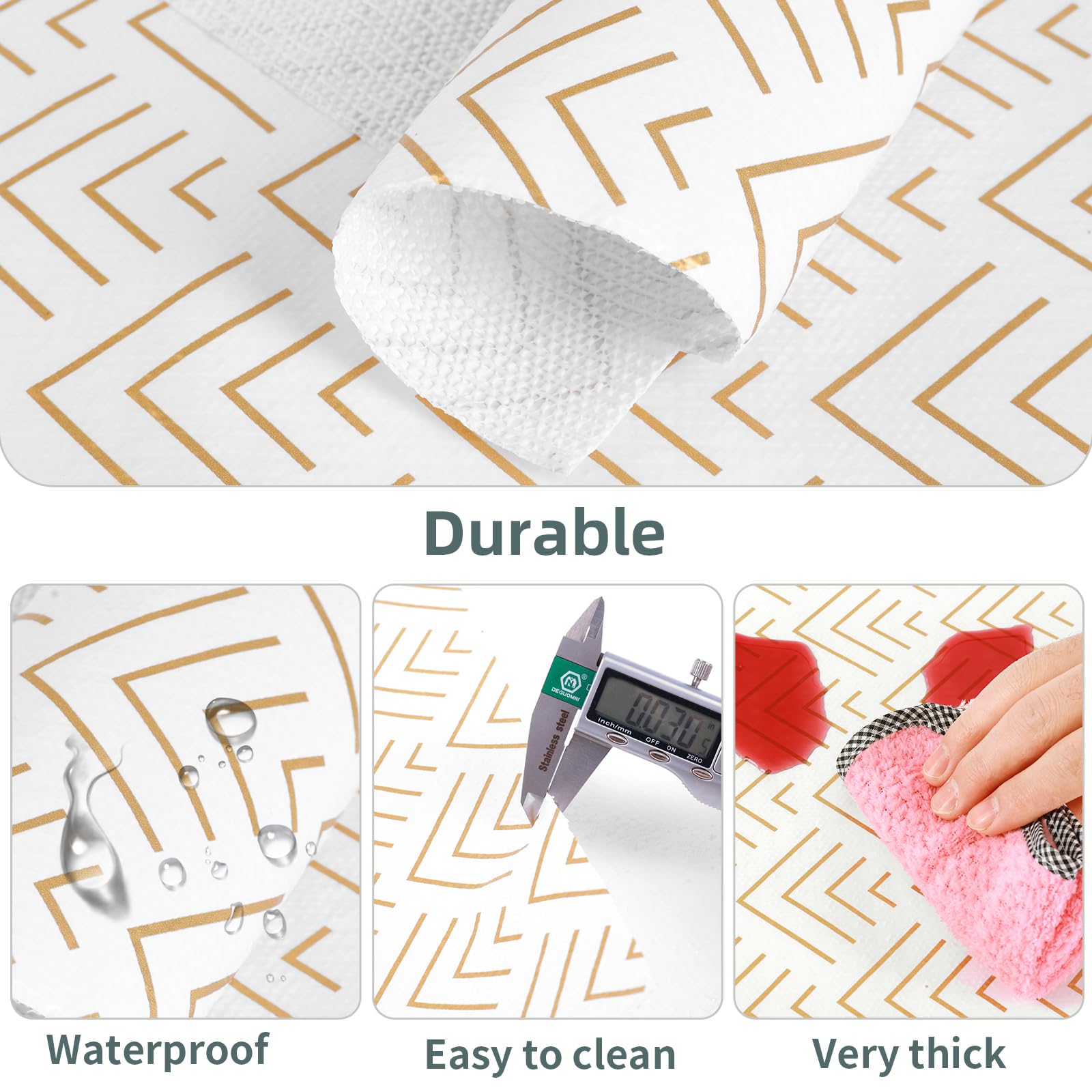 Shelf Liner for Kitchen Cabinets Non Adhesive Drawer Liner Non-Slip Thickened Shelf Liner Paper Strong Easy to Clean for Tool Box Refrigerator with Knife and Tape Measure, Gold Arrow, 11.8 x 118 in
