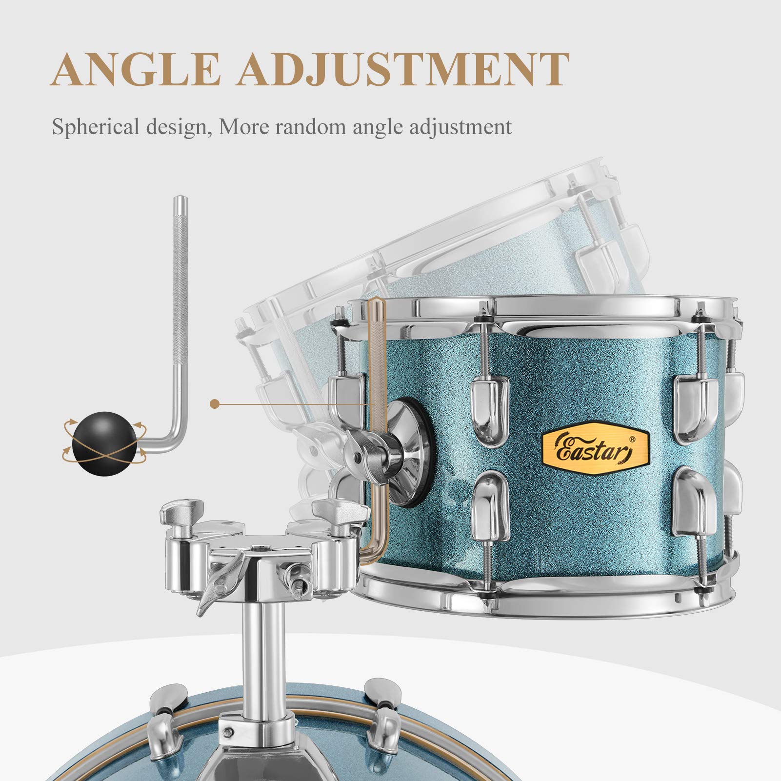 Eastar Pro Drum Set for Adult, 5-Piece Full Set Complete Drum Kit with Cymbals Stands Stool, Sticks - Starry Blue