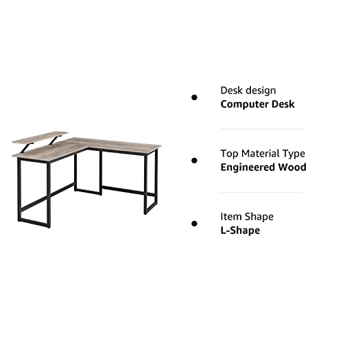 VASAGLE L-Shaped Computer Desk, Industrial Workstation for Home Office Study Writing and Gaming, Space-Saving, Easy Assembly, 55.1”D x 51.2”W, Greige