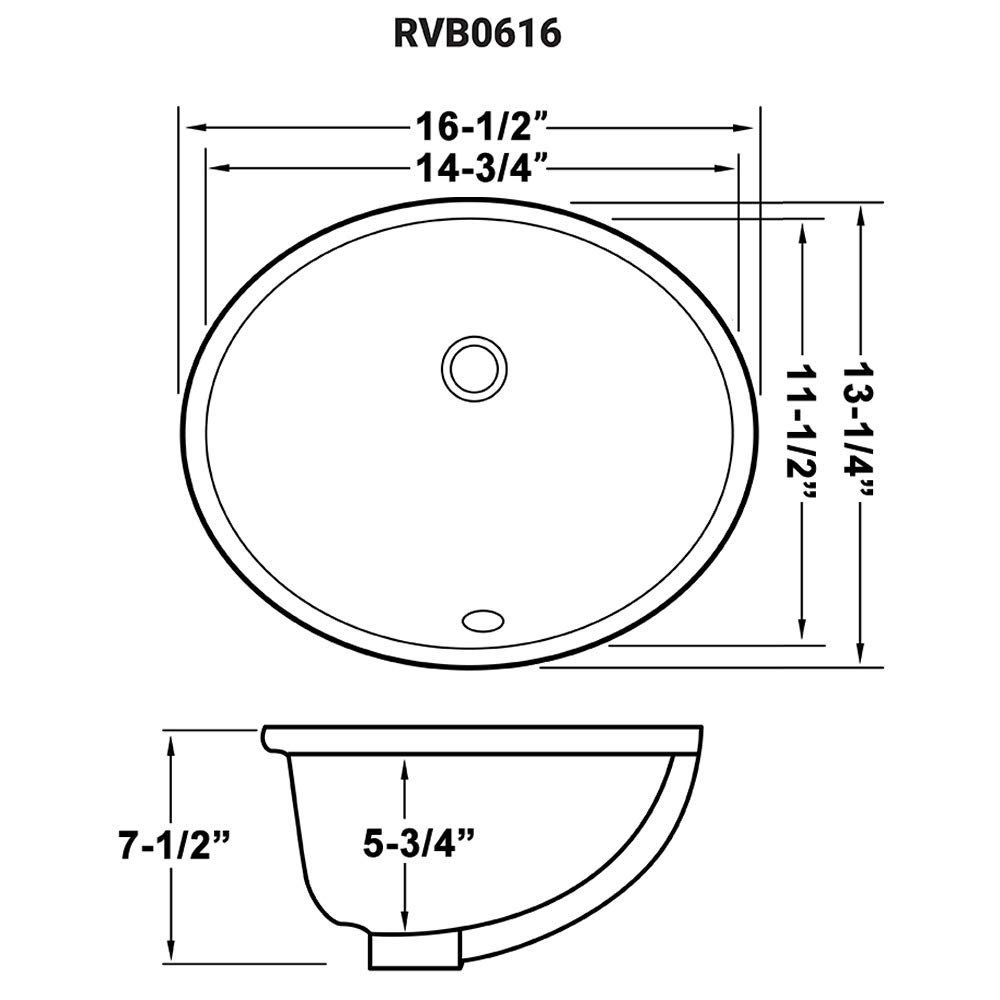 Ruvati 16 x 13 inch Undermount Bathroom Vanity Sink White Oval Porcelain Ceramic with Overflow - RVB0616