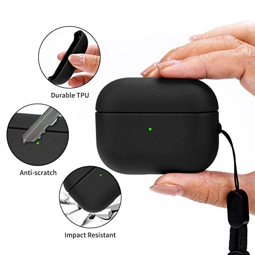 Nunwiza for AirPods Pro 2 Case Cover TPU Leather Texture Full-Body Protective Case Cover with Lanyard for 2023 AirPods Pro 2nd Generation(USB-C) Black