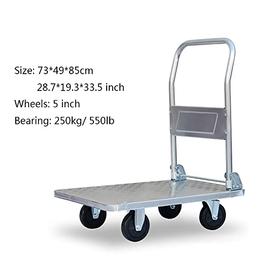 Hand Truck Steel Platform Truck Heavy Duty Small Flat 4-Wheel Trolley with Foldable Handle High Load Capacity for Household Daily Moving Utility Cart (Size : 550lbs)
