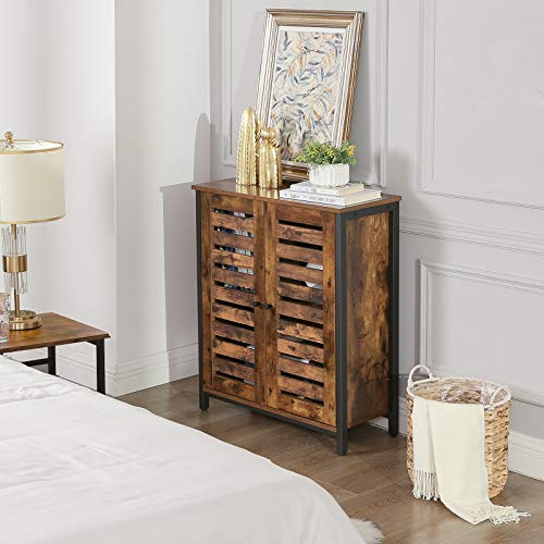 VASAGLE LOWELL Standing Cabinet, Storage Cabinet, Cupboard, Accent Side Cabinet, Sideboard with Louvered Doors, Multifunctional in Living Room, Bedroom, Hallway, Industrial, Rustic Brown ULSC78BX