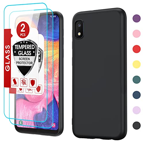 LeYi for Samsung A10e Case: Galaxy A10e Case with 2 Pack Tempered Glass Screen Protector for Women Men, Liquid Silicone Slim Gel Rubber Protective Phone Cases Cover for Samsung Galaxy A10e, Black