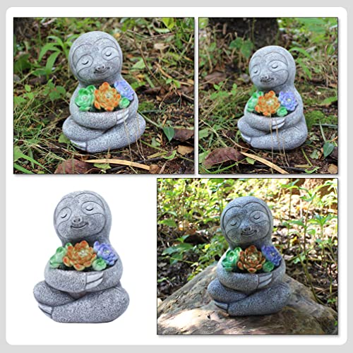 Happyyami Courtyard Garden Decoration Resin Flower Plant Pot Animal Statue Bradypode Figurine Jungle Figurines for Landscape Bonsai Crafts Decorations Mini Sloth Figure
