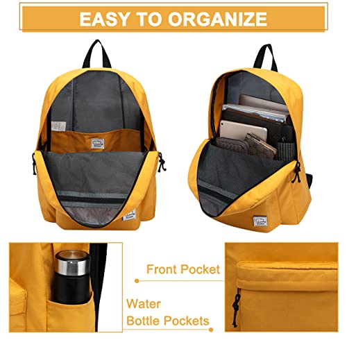 VASCHY Lightweight Backpack for School, Classic Basic Water Resistant Casual Day-pack for Travel with Bottle Side Pockets (Gold)