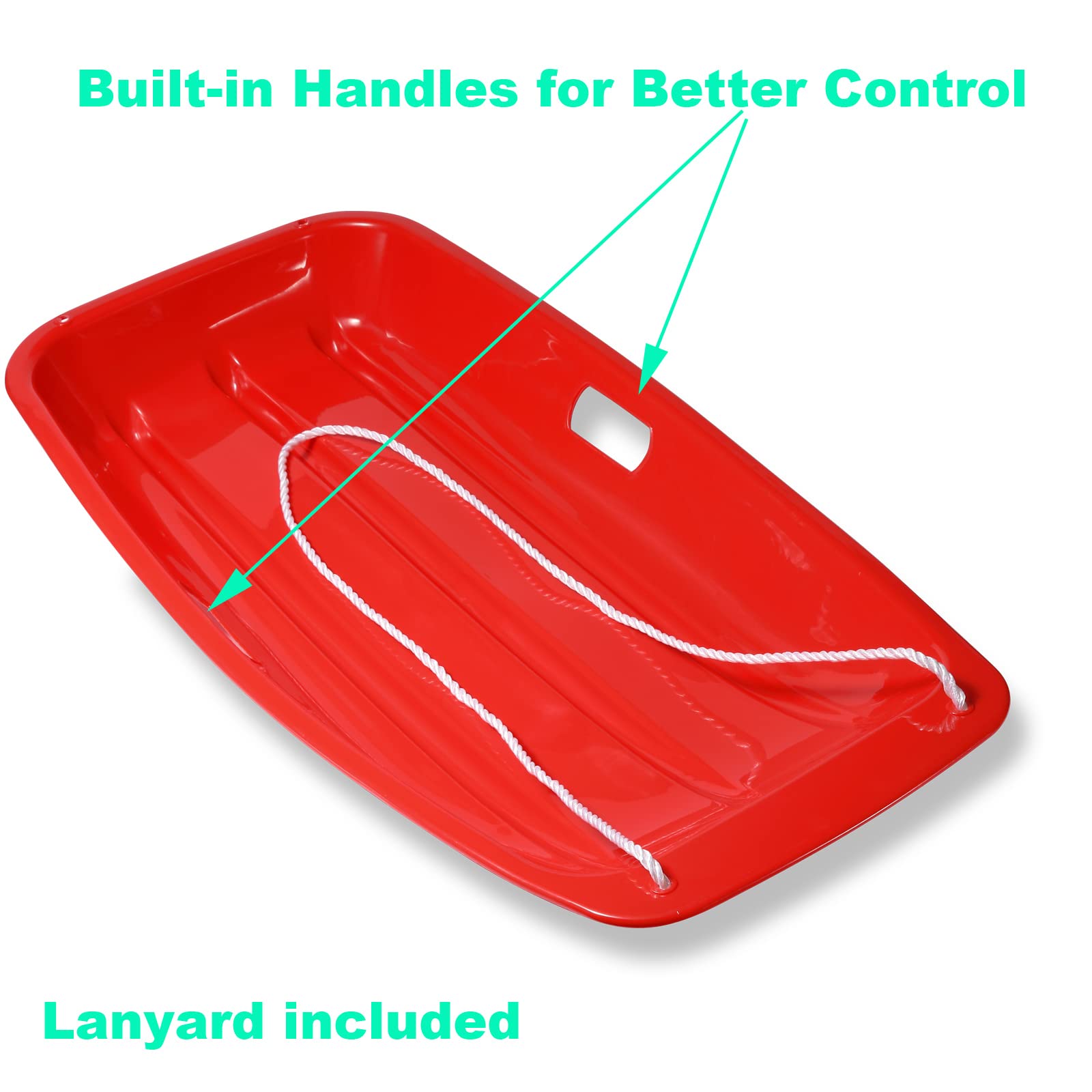 Generic Plastic Snow Sled for 1-2 Person with Rope (Red Blue Pink 2-Pack), SS01-BluRed, Blue+Red