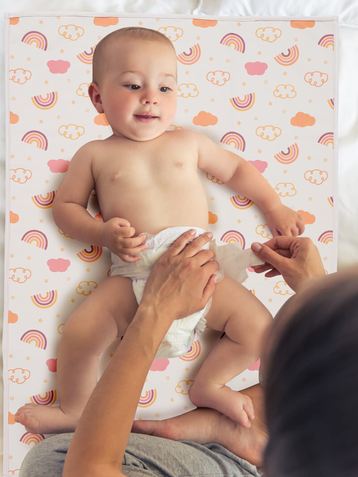 Vegan Leather Baby Changing Mat - Wipeable Portable Changing Pad, Foldable Travel Changing Mat for Baby, Newborns (Rainbow,20"*28")
