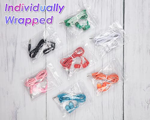 QIDAIZUOEN 21 Pack Bulk Earbuds Classroom Student Headphones Bulk Class Set Ear Buds Wired Disposable Durable Colorful Earphones with Good Sound Quality Individually Wrapped in 7 Colors