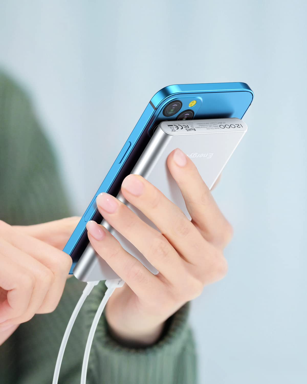 EnergyQC Pilot 4GS Portable Charger, Fast Charging 12000mAh Power Bank Dual 3A High Speed Output External Battery Pack Compatible with iPhone 13/12/11/X Samsung S10 and More - Blue