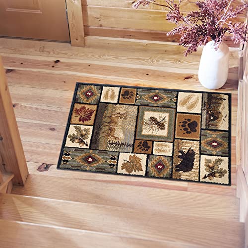 Northern Wildlife Multi-Color 2x3 Scatter Mat, Small Entry Area Rug for Farmhouse Cabin Lodge Indoor Entryway Hallway, Walkway, Kitchen or Foyer