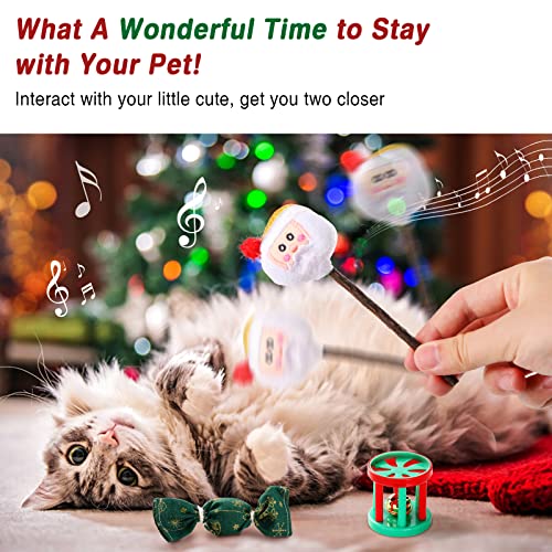 VavoPaw Christmas Stocking Cat Toys, 8PCS X-mas Santa Interactive Cat Toys with Santa Claus, Gingerbread Man, Cat Teaser Wand, Plush Rat Ball for Cat Kitten Kitty