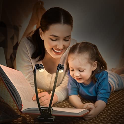 Dual Heads Rechargeable Book-Light for Reading at Night in Bed, Warm/White Reading Light with Clamp, 180° Adjustable Mini Clip on Light, Lightweight Eye Care Book Light Perfect for Readers & Kids