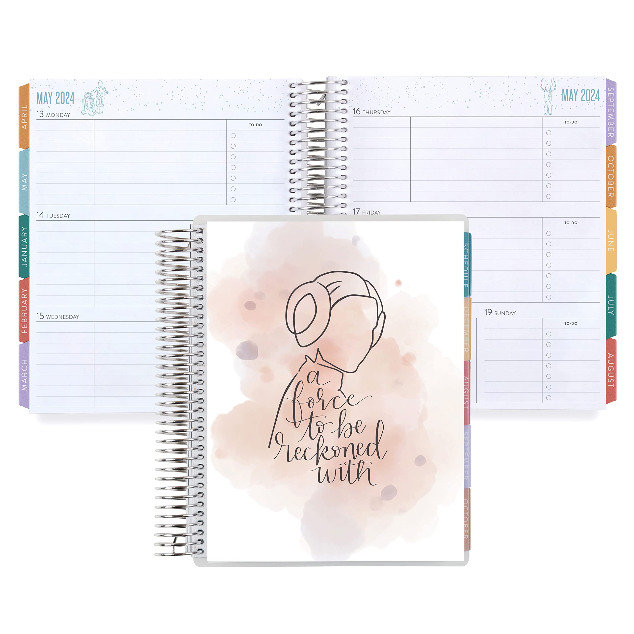 Erin Condren 7x9 Coiled Academic Planner (July 2024 - June 2025) - Watercolor Leia Cover, Star Wars Theme, Platinum Coil