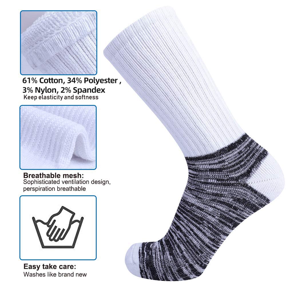 EnerWear-Coolmax 10P Pack Men's Cotton Thick Cushion Hiking Crew Boot Socks (10-13/Shoe: 6-12, White Rib/Grey Foot)