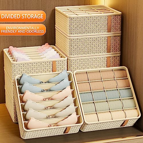 verrio Sock Underwear Organizer Drawer Dividers, Sock Underwear Drawer Organizer Bins, Closet Cabinet Organizer Underwear Storage Boxes for Storing Socks, Undies and Baby Clothes (Beige-M)
