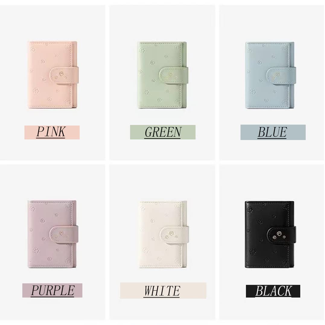 GOMOVING Small Women Wallet RFID Credit Card Holder Cat Paw Pattern Cute Small Leather Card Holder Multifunction Fold Coin Wallet For Cat Lovers (Black)