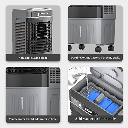 VCJ Evaporative Cooler for room, 120°Oscillation Swamp Cooler with 6 Ice packs,3-Mode 3-Speed Air Conditioner for Outdoor Indoor Use Home Office