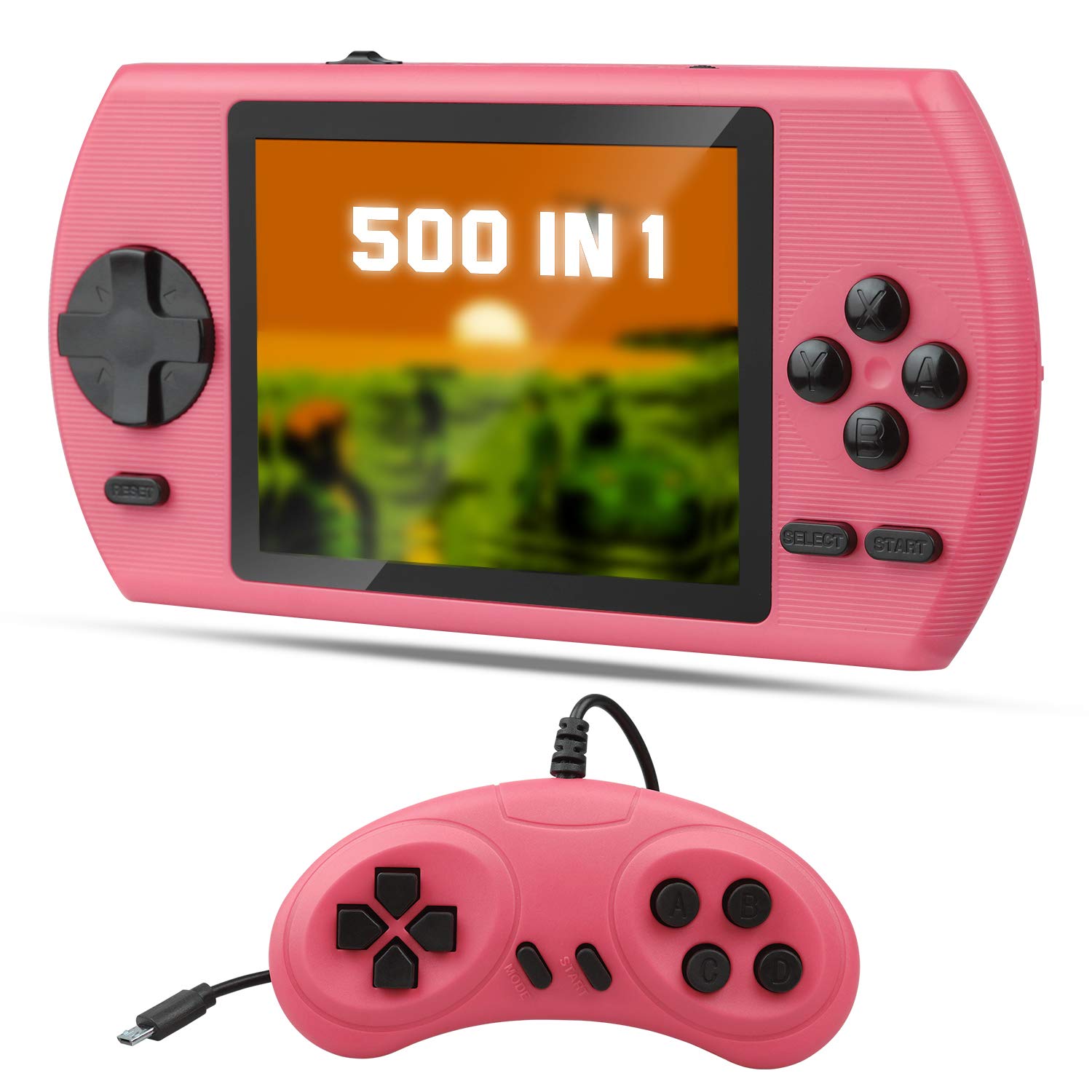Handheld Game Console, Melusen 500 Classical FC Games 3.5-Inch Screen 1020mAh Rechargeable Battery Portable Retro Video Game Console Support for Connecting TV and Two Players