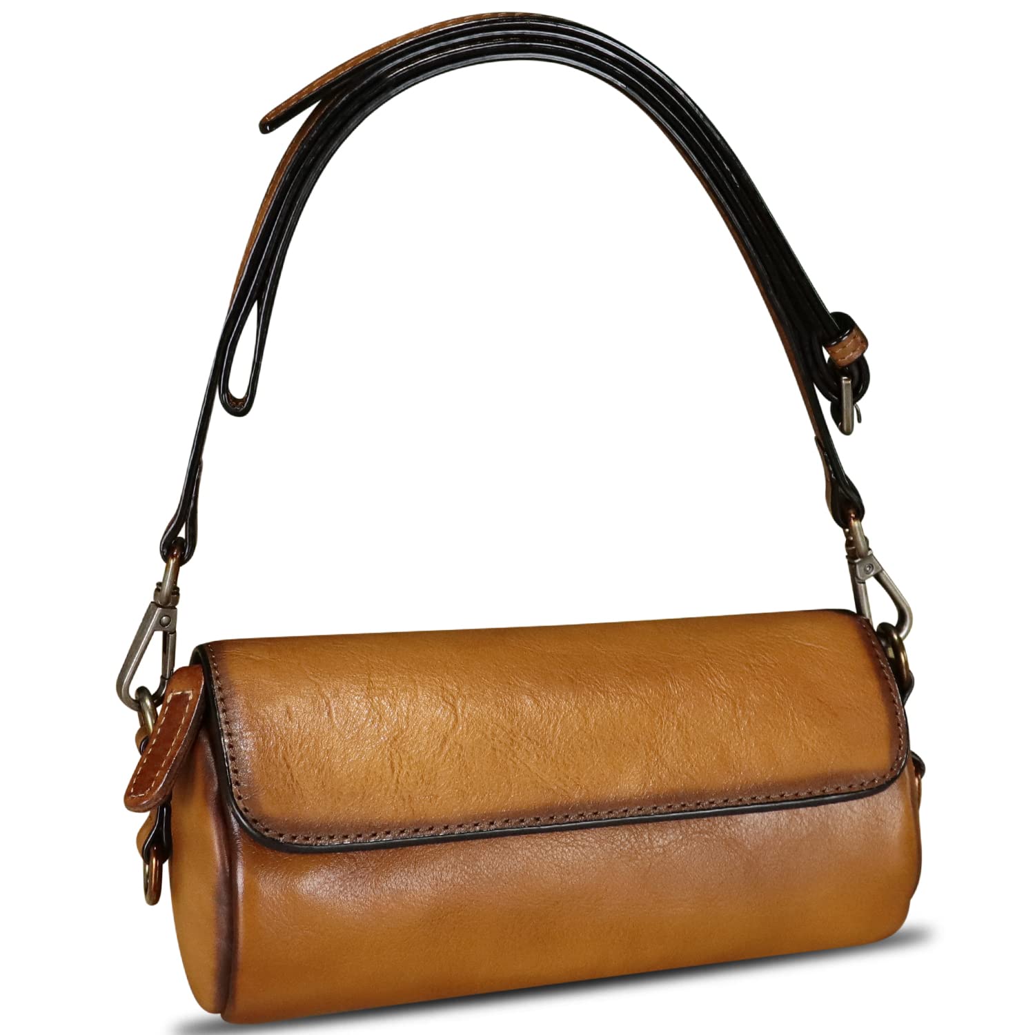 Genuine Leather Satchel for Women Vintage Shoulder Purse Handmade Handbag Retro Crossbody Bag (Brown)