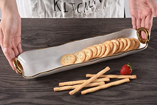 Pampa Bay Titanium-Plated Porcelain Golden Handles Cracker Tray, 14.25 x 3.25 x 2in