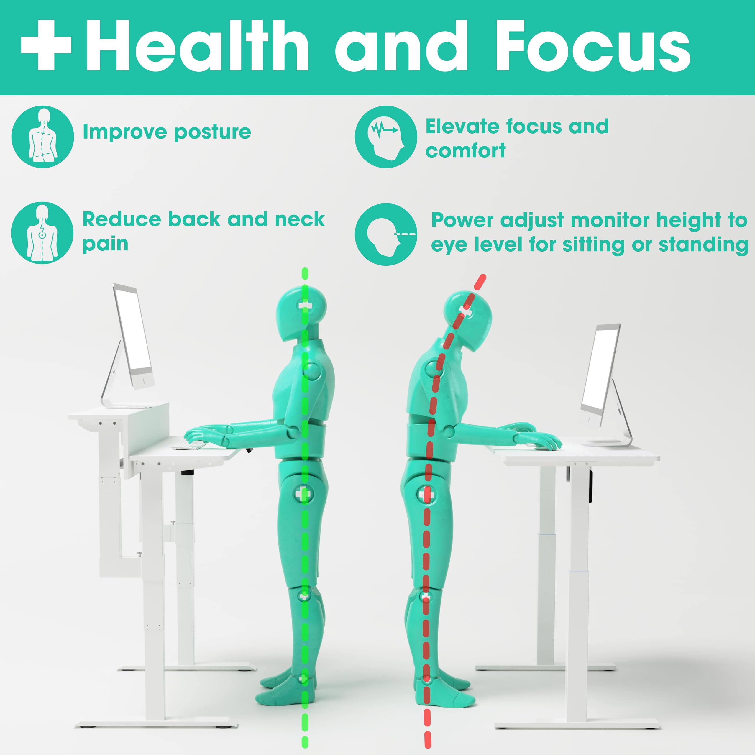 Roam & Remain Dual Lift Adjustable Height Standing Desk β Adjust Both Monitor and Desk Height, Dual Electric Motors 48 x 24 (White)