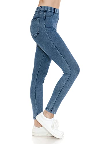 Women's Stretch Pull-on Skinny Denim Look Jean Leggings, Full Length, Navy, Small