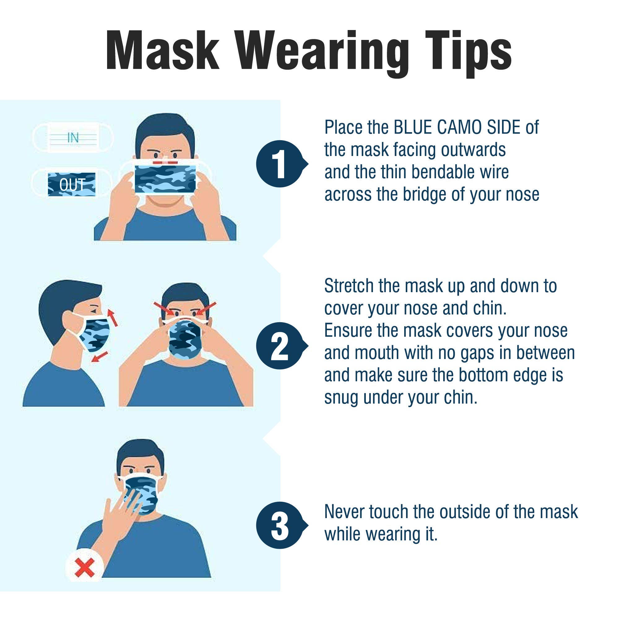 WECARE Kids Disposable Face Masks, 50 Blue Camo Masks, Individually Wrapped
