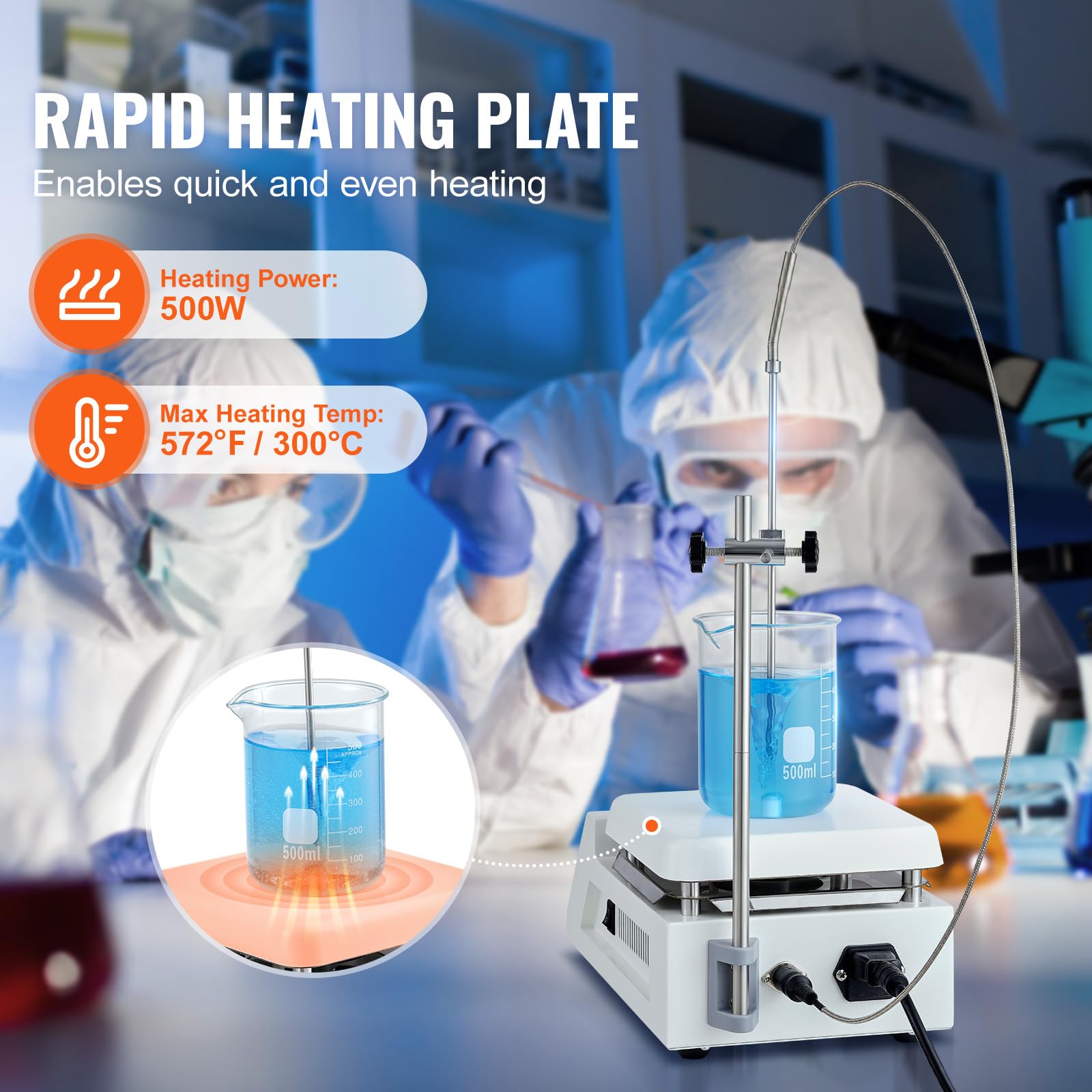 VEVOR Magnetic Stirrer Hot Plate, 5L Capacity Ceramic Coated Hotplate Lab Stirrer 200-2000RPM 608°F/320°C Max Temp Digital Magnetic Stirrer with Temp Probe Sensor and Stirring Bar