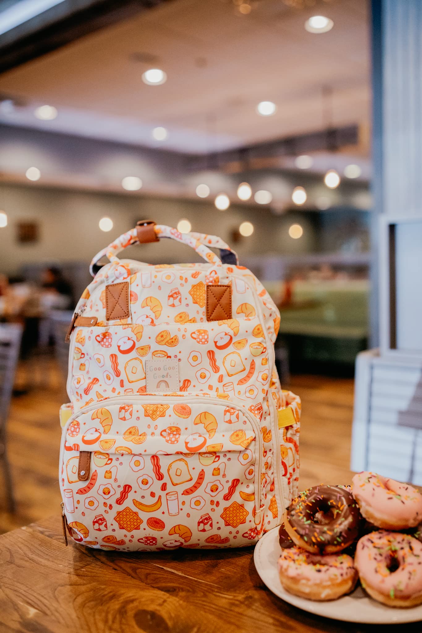 Goo Goo Goods Diaper Bag | Breakfast Design Diapering Bag | Travel Backpack for Parents | Multifunction Maternity Back Pack | Water Resistant | Large Capacity | Baby Changing Bag | Parent Helper Bag