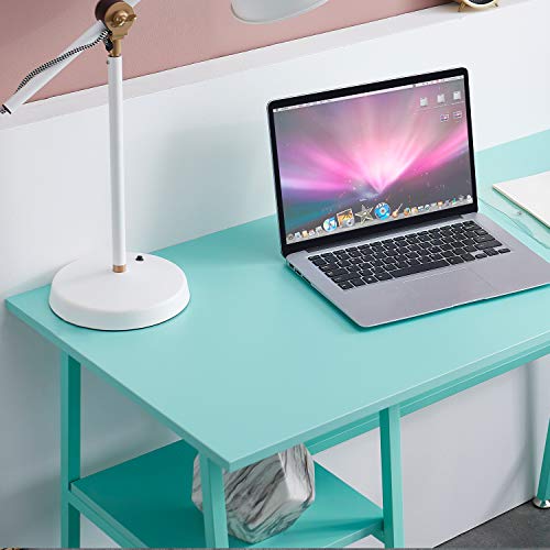 VECELO 43 Inch Computer Writing Home Office with 2 Tier Storage Shelves,Adjustable Feet/Waterproof,Simple Workstation, Blue Desk, 43"