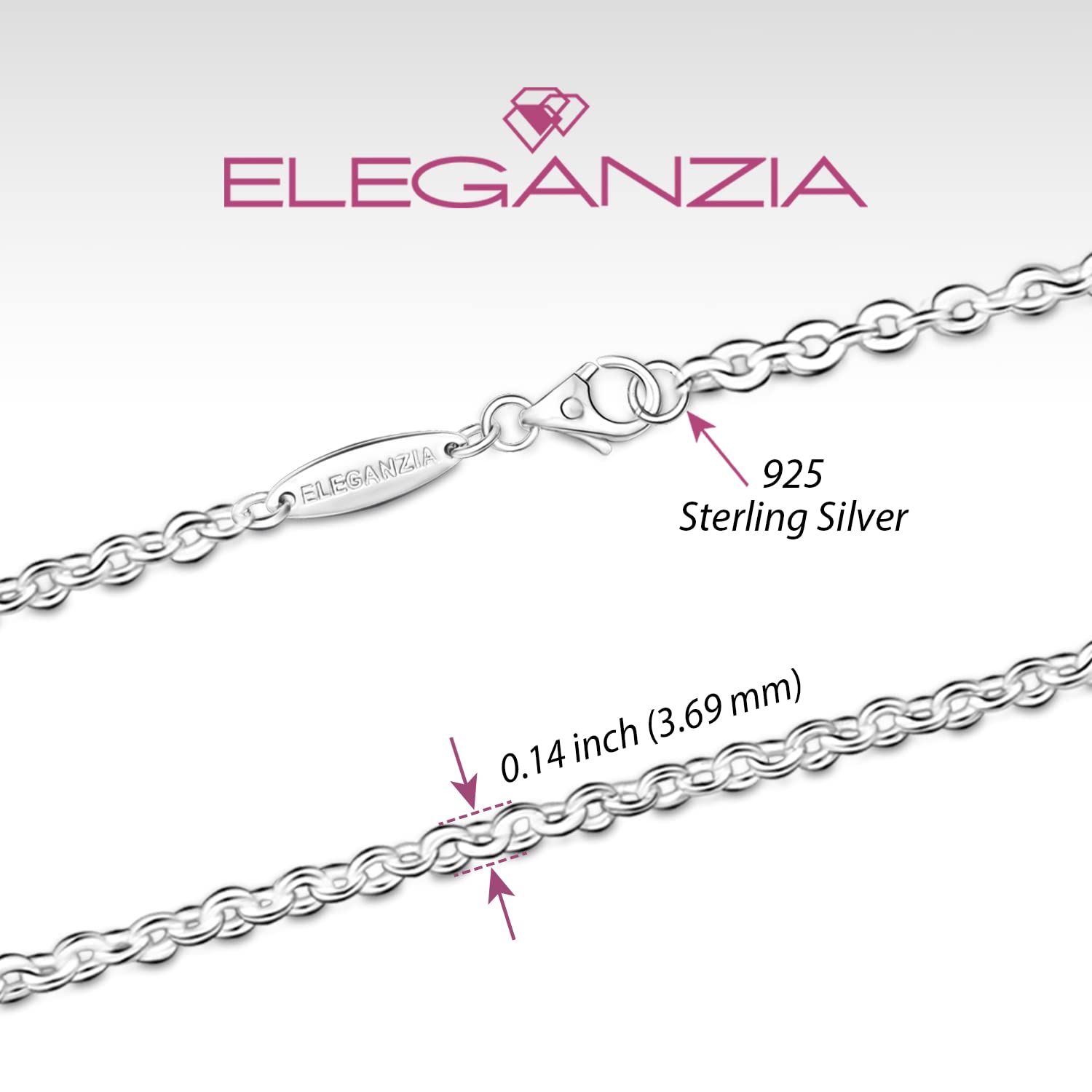ELEGANZIA 925 Sterling Silver Chain for Men, 3.69mm Polo Silver Mens Chain, Adjustable 22-24 inch Chains For Boys