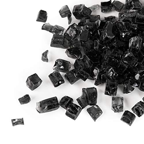 Kinger Home High Luster Reflective 10-Pound Fire Glass for Fire Pit Fireplace Landscaping, 1/2-Inch Onyx Black