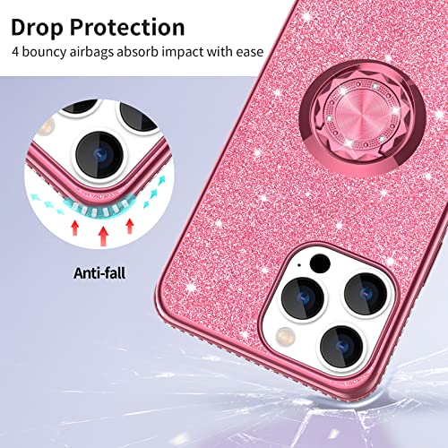 OCYCLONE Compatible with iPhone 14 Pro Case 6.1 inch, Glitter Sparkle Diamond Case with Ring Stand Protective Phone Case Compatible for iPhone 14 Pro Case for Women Girls - Pink