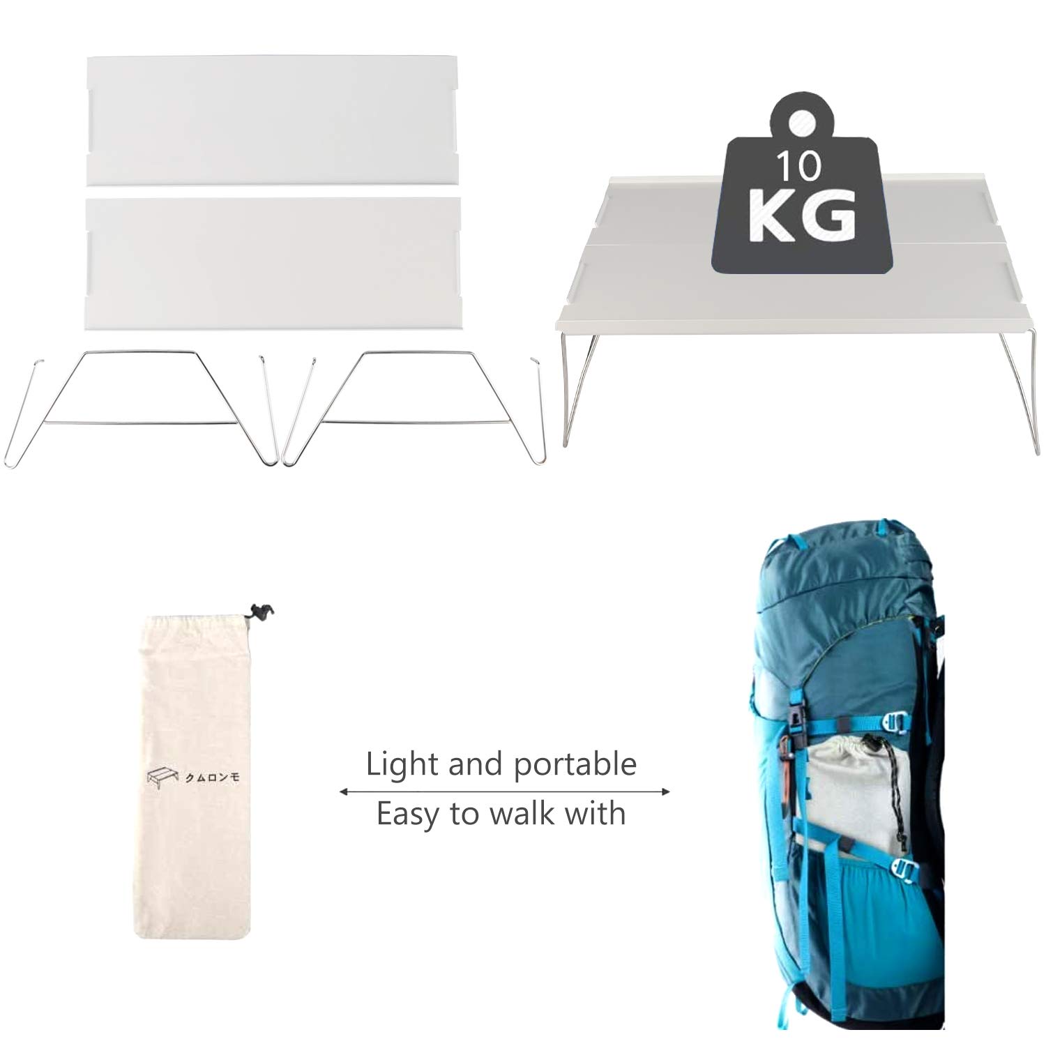 F&W SYN Ultralight Outdoor Folding Aluminium Camping Table Mini Size Easy Packable Pop-Up Edged Backpacking Picnic Table with Carry Bag for Home, Hiking, Camping, Mountaineering(WH)