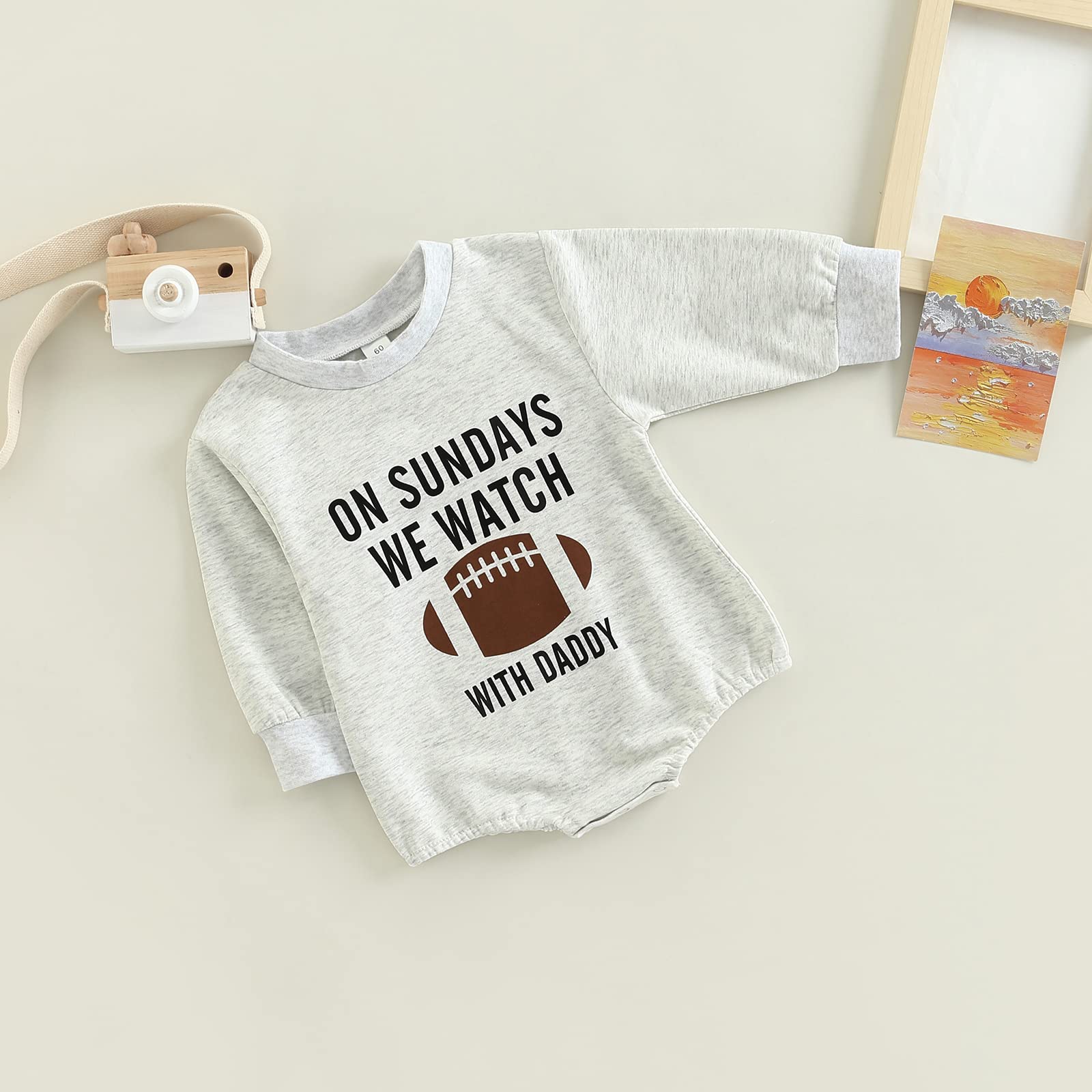 Lamuusaa Newborn Baby Girl Boy Outfits Football Crewneck Sweatshirt Romper Bodysuit Oversized Sweater Fall Tops