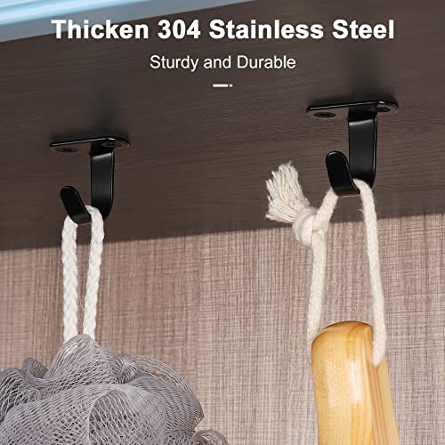 NearMoon Stainless Steel Screw Mounted Ceiling Hooks, Under-Shelf Towel/Robe Clothes Hook Heavy Duty Coat Hook Hanger for Bathroom Kitchen Cabinet Garage, 10 Pack (Matte Black)