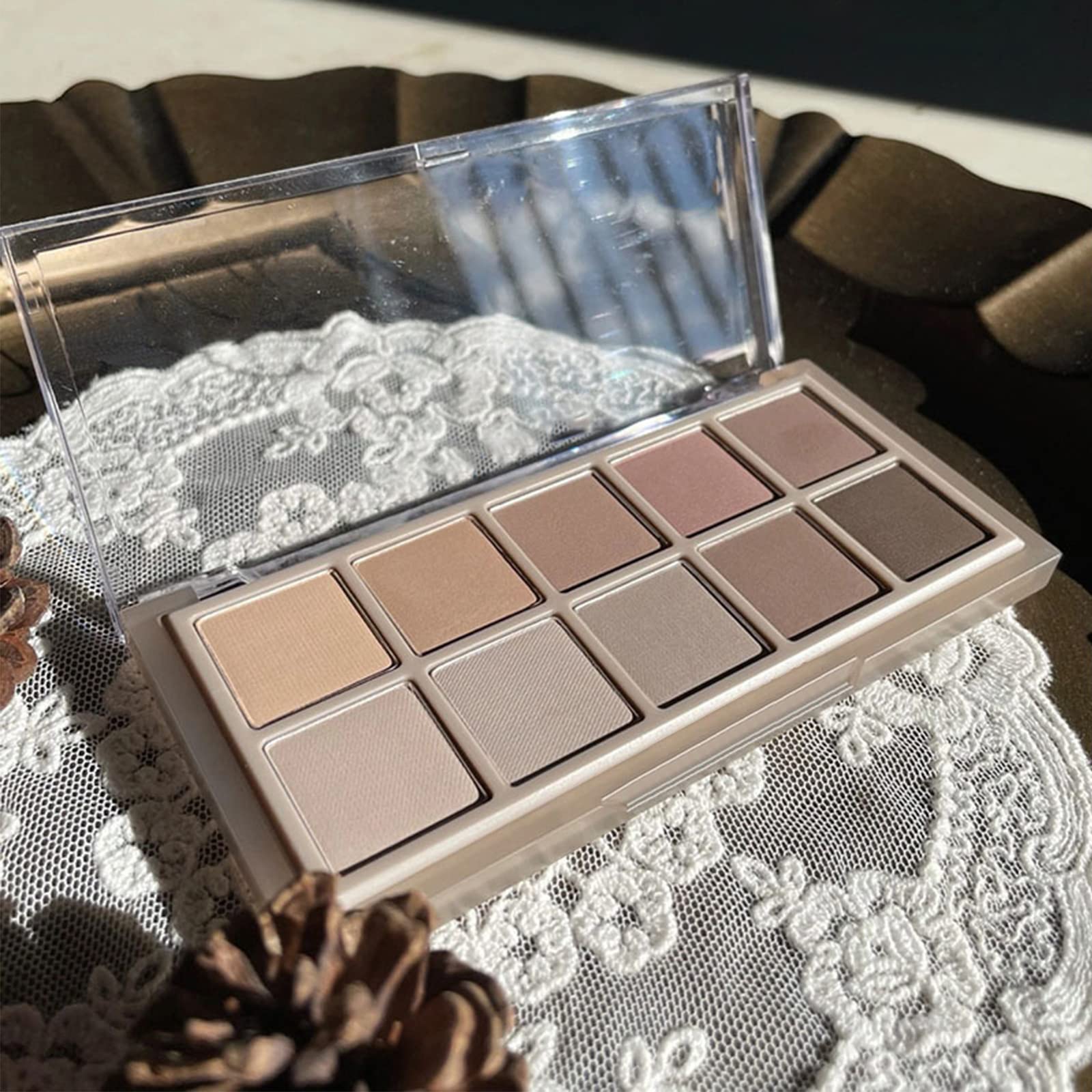 Erinde 10 Colors Eyeshadow Palette, Matte Taupe Gray Eye Shadow Makeup, Ultra-Blendable, Pigmented, Long Lasting, Neutral Nude Naked Eye Make Up Pallet with Brush, Suitable for Older Women, Cement