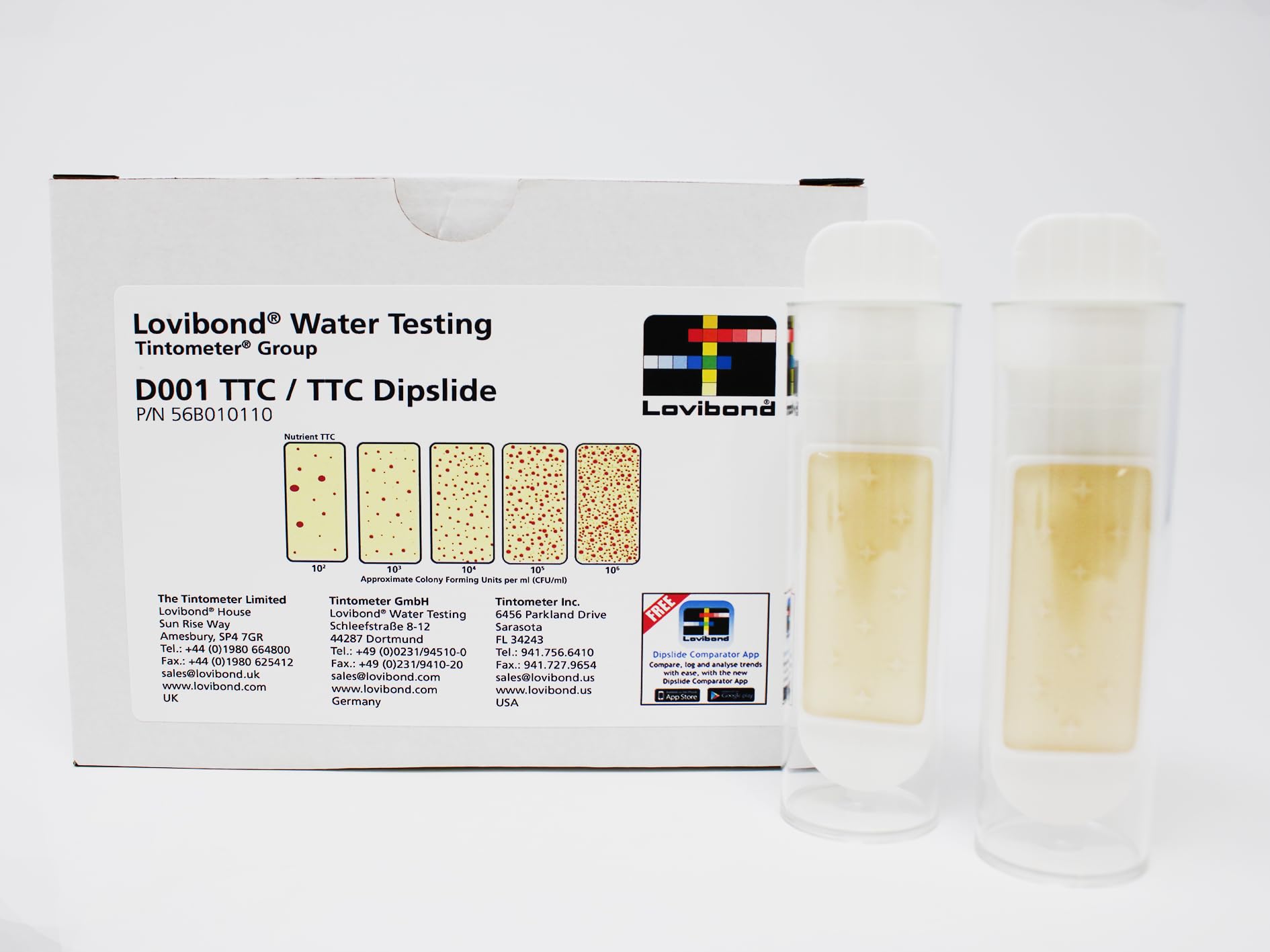Lovibond 56B010110 Dipslide: D001 TTC/TTC, Total Viable Count (TVC) in Waters and Surfaces, 10/pk