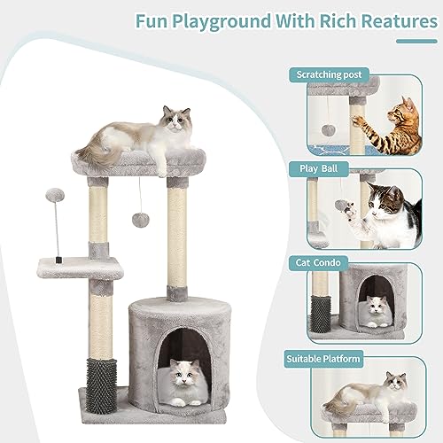 MIAO PAW 16Cat Tree Tower for Indoor Cats - Condo with Sisal Scratching Posts,Jump Platform Cat Furniture Activity Center Play House Bed Grey
