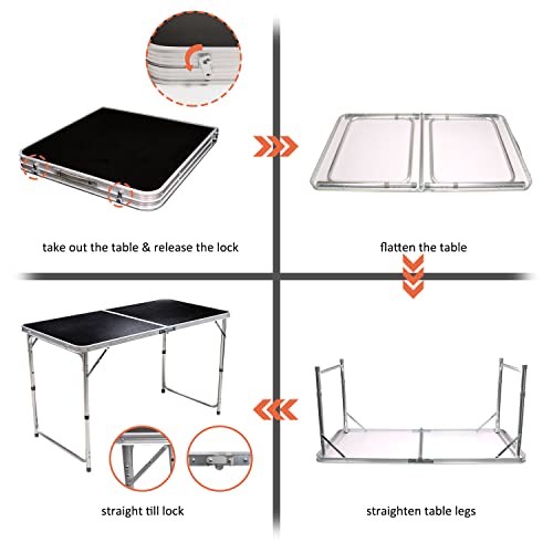 H&B Luxuries Portable Height Adjustable Aluminum Folding Camping Table with Carry Handle FT-ACFT1