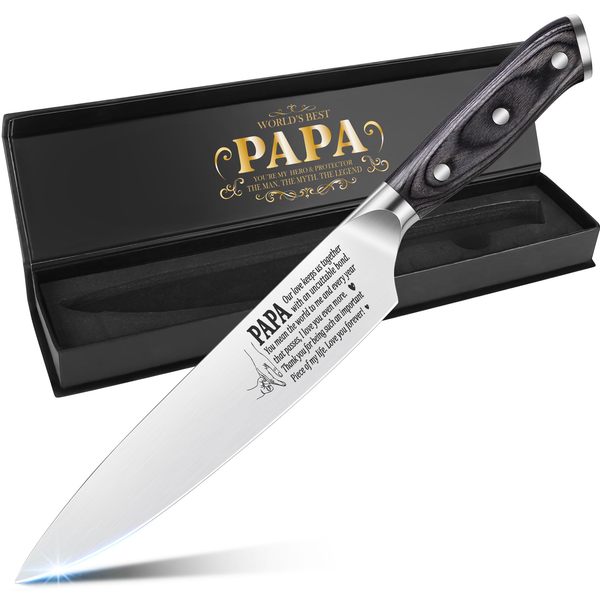 Papa Grandpa Christmas Birthday Gifts -Grandfather Papa Gifts from Grandkids -Best Papa Ever Gifts -Fathers Day Papa Gifts for Granddad Grandpa Grandfather, 8-inch Kitchen Knife Gifts for Papa
