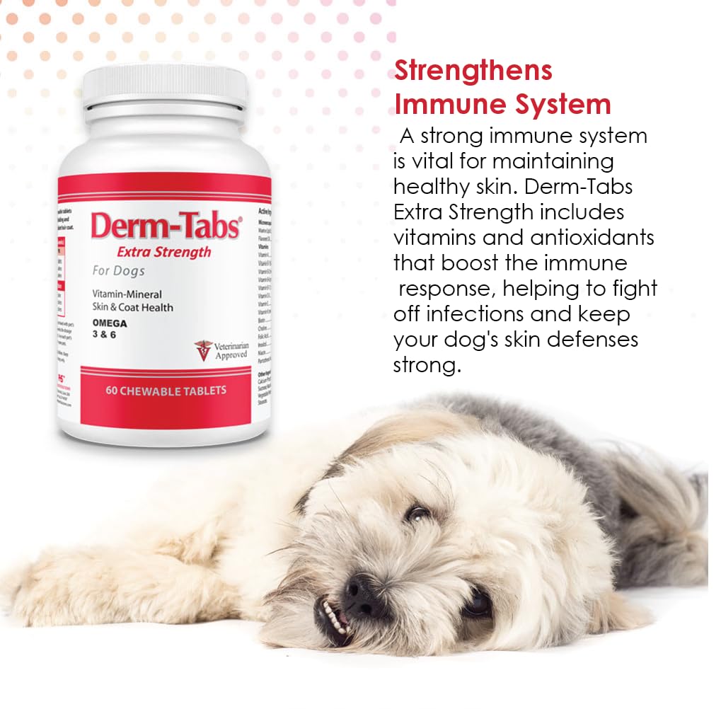 Pet Health Solutions Derm Tabs Extra Strength for Dogs - Natural Oil, Vitamins, Minerals, and Antioxidants - Support Healthy Skin and Reduce Shedding -60 Chewable Tablets