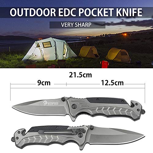 NedFoss Knifes Pocket Knives for Men, Folding Pocket Knife with Glass Breaker, Seatbelt Cutter, G10 Handle, Thumb Stud for Emergency Rescue, Household, Workshop (FA46)