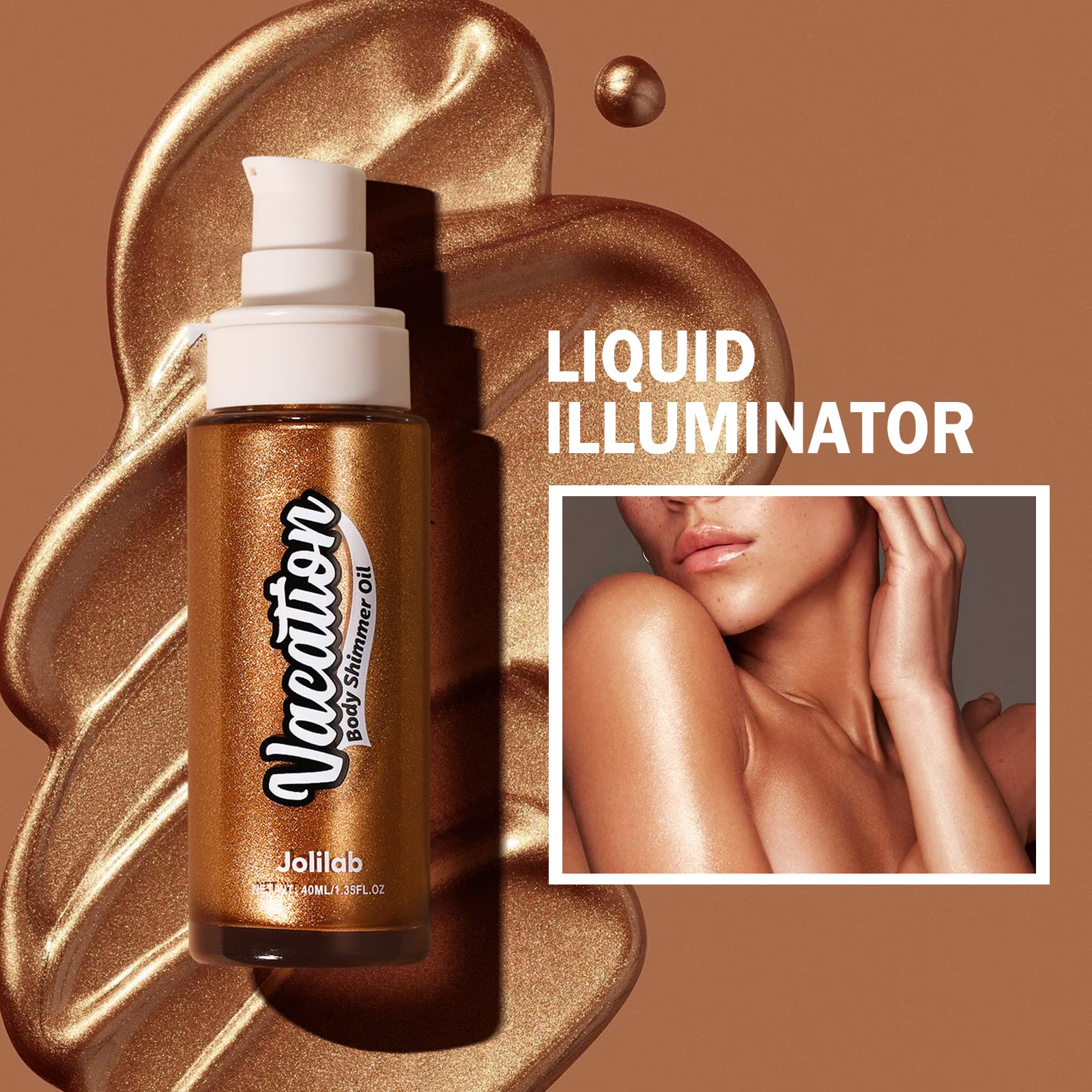LANGMANNI 1PC Holographic Liquid Body Highlighter, 6 Colors Liquid Illuminator Waterproof Moisturizing Face & Body Highlighter Makeup Smooth Shimmer Makeup 1.35 fl.oz (#4 Bronze)