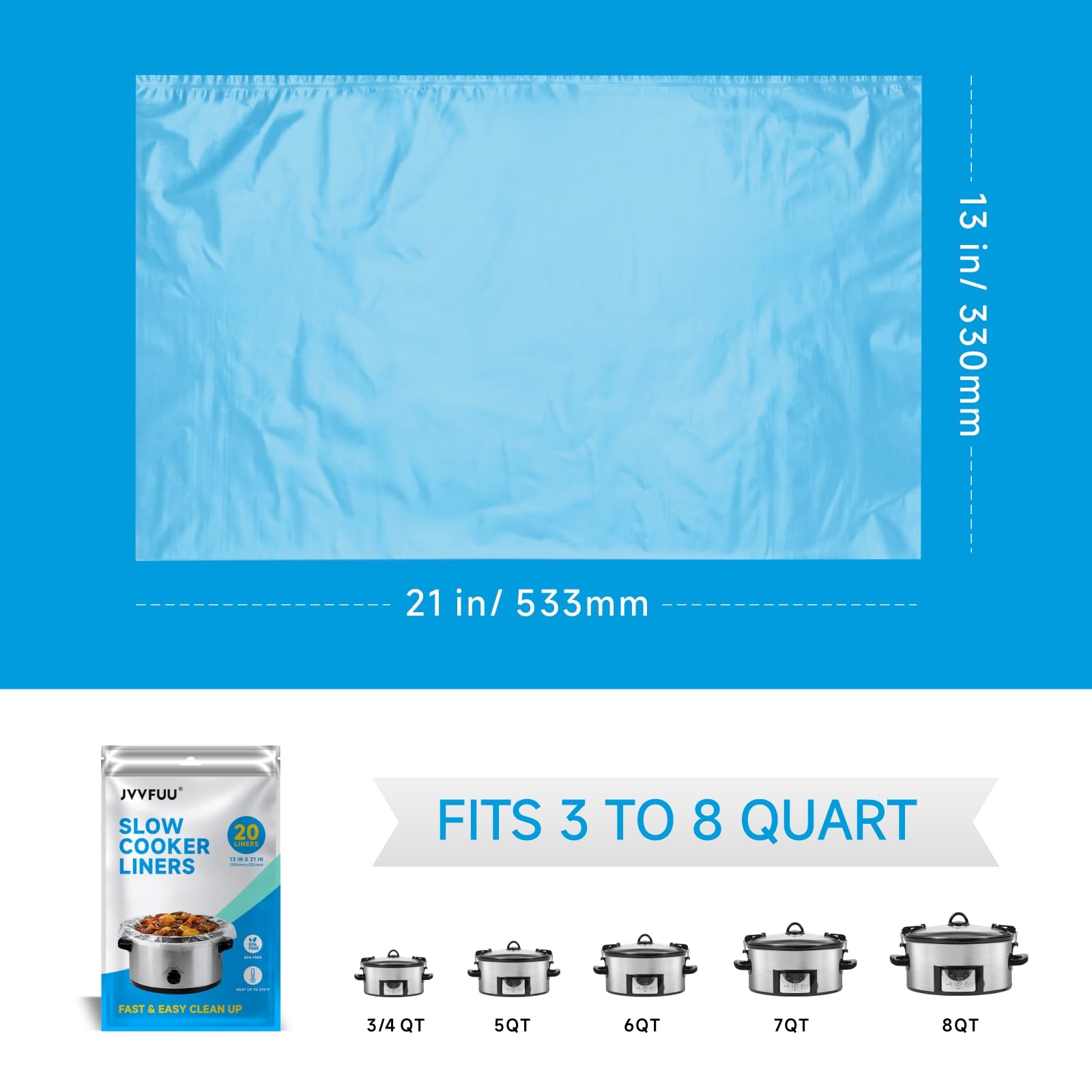 JVVFUU Slow Cooker Liners 3-8 Quart, Cooking Bags Large Size 13"x 21", Slow Cooker Bags Disposable Oval Large For Crock Pot (20)