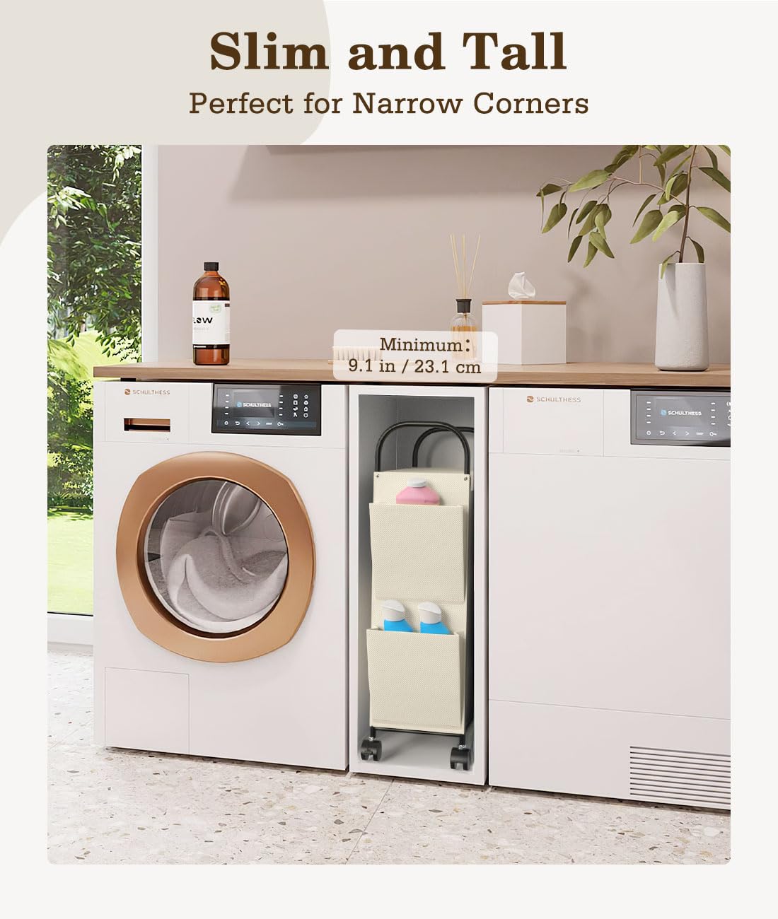Luxspire 75L Slim Laundry Hamper with Wheels, Rolling Laundry Basket with Lid, Removable Clothes Hamper with Metal Frame, Narrow Laundry Hamper for Dorm, Bedroom, Nursery, Closet, Small, Beige
