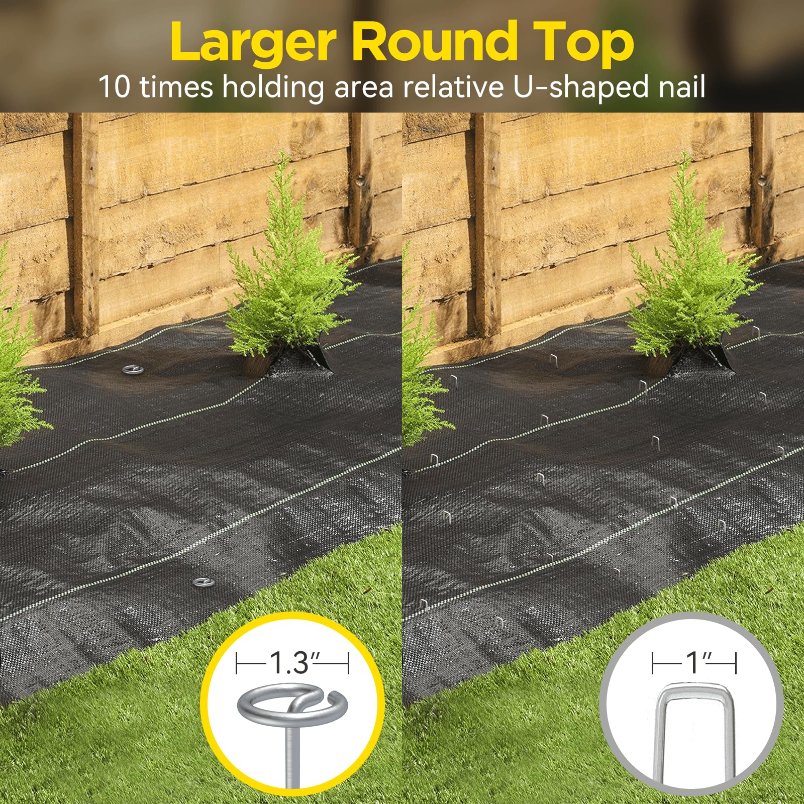 GZBEVITAR Landscape Fabric Pins, Thickened 8 Gauge Circle Top Landscape Pins, Not Easy to Bend 6 inch Galvanized Landscape Fabric Stakes, More Holding Power Garden Staples (80 Circle Top)