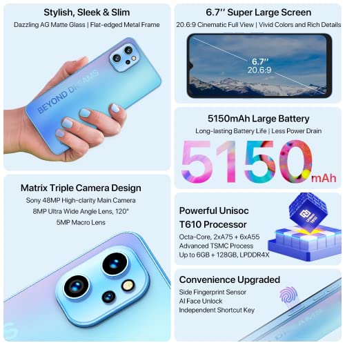UMIDIGI A13 Pro(6+128GB) Unlocked Cell Phone,Android 11 NFC Smartphone,6.7" HD Full Screen Android Phone,5150mAh Massive Battery Mobile Phone…